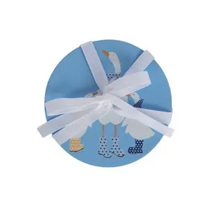 TRANSPAC Mdf Ducks In Boots Coasters Set Of 4 Blue And White And Yellow For Spring Serving And Entertaining