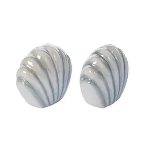 TRANSPAC Dolomite Seashell Salt And Pepper Set Of 2 Blue For Spring Serving And Entertaining