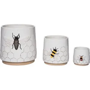 TRANSPAC Dolomite Bee Planters Set Of 3 For Spring Garden Decor - Multicolored