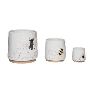 TRANSPAC Dolomite Bee Planters Set Of 3 For Spring Garden Decor