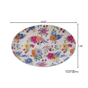 TRANSPAC Dolomite Floral Spring Platter For Spring Serving And Entertaining