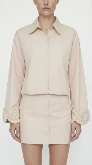 ELEXIAY Amira Cotton Poplin Dress With Scalloped Crochet Trim