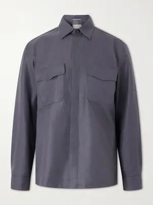 Canali Wool And Linen-blend Twill Shirt - Gray