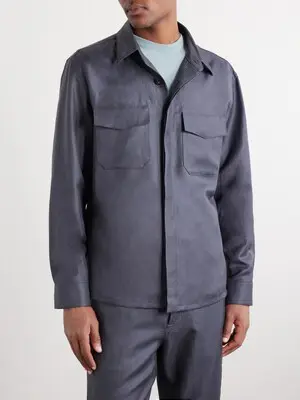 Canali Wool And Linen-blend Twill Shirt - Gray