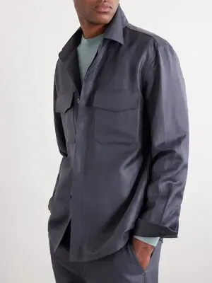 Canali Wool And Linen-blend Twill Shirt - Gray