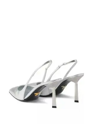Prada Printed Leather Slingback Pumps - Silver