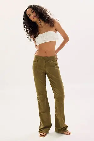 DEADWOOD Dali Suede Eyelet Pants - Green