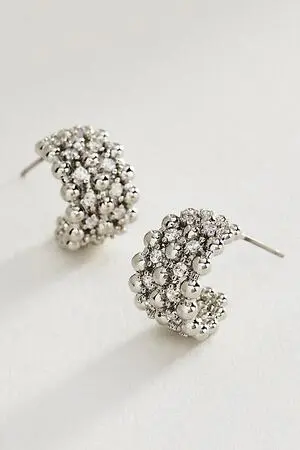 Anthropologie Textured Ball Chain Hoop Earrings Silver