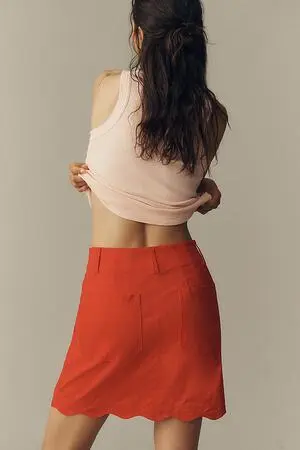 Maeve Colette Scalloped Mini Skirt - Deepened Red