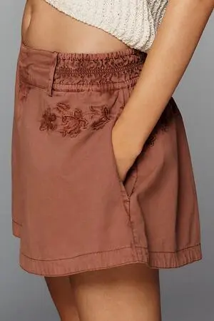 Anthropologie Cotton Linen Embroidered Shorts
