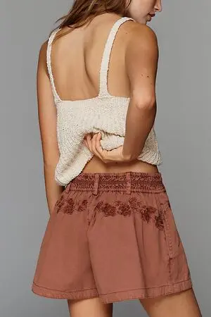 Anthropologie Cotton Linen Embroidered Shorts