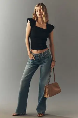 Maeve Flutter-sleeve Square-neck Top