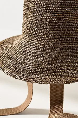 WYETH Raffia Crochet Ties Bucket Hat - Brown