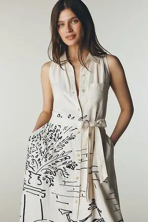 Maeve Mona Linen Blend Shirtdress Miki Lowe - Neutral Pattern