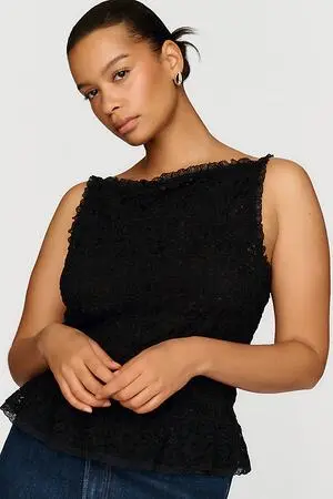 Maeve Shirred Tank Top - Black
