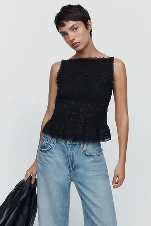 Maeve Shirred Tank Top - Black