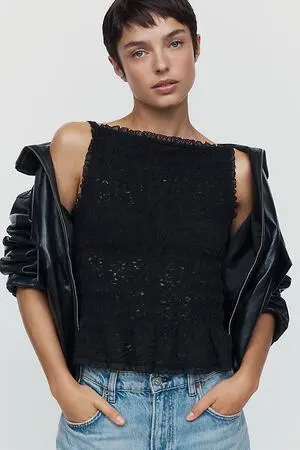 Maeve Shirred Tank Top - Black