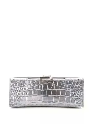 Balenciaga Hourglass Top Handle Bag Crocodile Embossed Leather Xs - Metallic