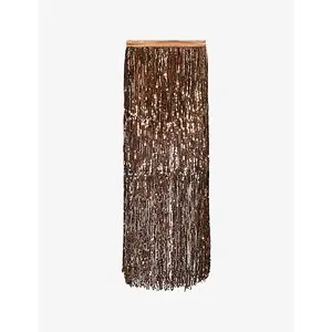 TWP Laurel Fringed Sequin-embellished Silk Midi Skirt - Ermine