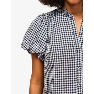 RO&ZO Gingham-print Puff-sleeved Woven Shirt