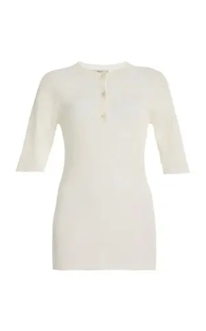 FRAME Henley Ribbed Cotton-blend T-shirt - Ivory
