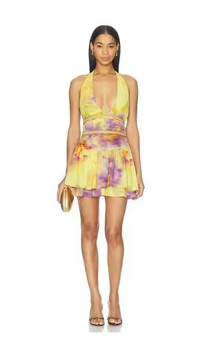 RUNAWAY THE LABEL Xylia Halter Low Plunge Mini Dress - Yellow