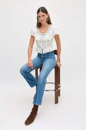 Rixo Melisa Ruffle Lace Trimmed Blouse