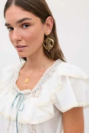 Rixo Melisa Ruffle Lace Trimmed Blouse