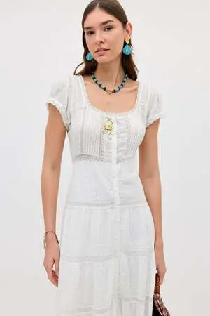 Rixo Jaclyn Ivory Midi Dress - White