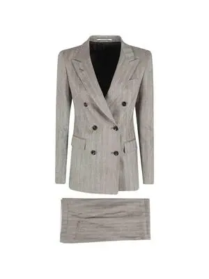 Tagliatore Double-breasted Herringbone Suit - Brown