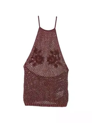 Amiri Sequin-embellished Open-knit Top