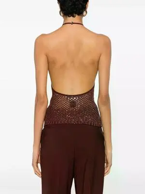 Amiri Sequin-embellished Open-knit Top