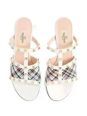 Valentino Garavani Rockstud Tweed Block Heel Sandals