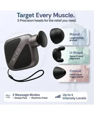 MIKO Pulse Go Portable Massage Gun With Adjustable Intensity And Interchangeable Heads For Targeted Muscle Relief