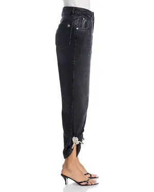 AREA Crystal Knot Denim Jeans - Black