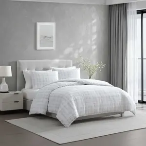 Vera Wang Blurred Plaid Cotton 3 Piece Comforter Set, King