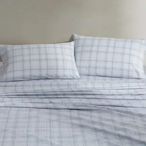 Calvin Klein Multi Grid Washed Cotton Percale 4 Piece Sheet Set, King