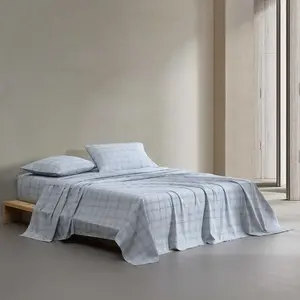 Calvin Klein Multi Grid Washed Cotton Percale 4 Piece Sheet Set, King