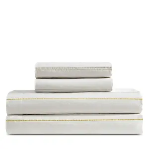Calvin Klein Pinstripes Washed Cotton Percale 4 Piece Sheet Set, King - Citron
