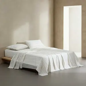 Calvin Klein Pinstripes Washed Cotton Percale 4 Piece Sheet Set, King