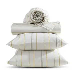 Calvin Klein Pinstripes Washed Cotton Percale 4 Piece Sheet Set, King