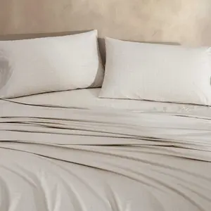 Calvin Klein Broken Grid Washed Cotton Percale 4 Piece Sheet Set, Queen - Flax/graphite