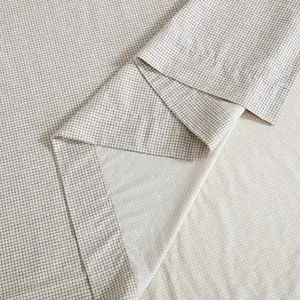 Calvin Klein Broken Grid Washed Cotton Percale 4 Piece Sheet Set, Queen - Flax/graphite