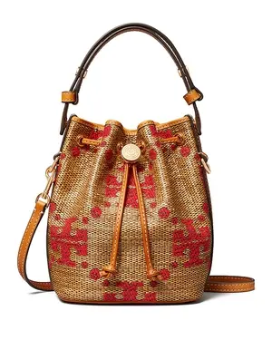Tory Burch Romy T Monogram Straw Crossbody Bag - Natural
