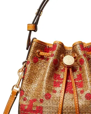 Tory Burch Romy T Monogram Straw Crossbody Bag - Natural