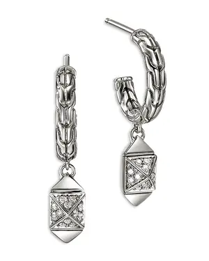 John Hardy Sterling Icon Diamond Pyramid Cluster Drop Earrings