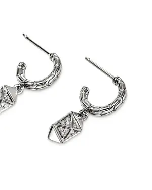 John Hardy Sterling Icon Diamond Pyramid Cluster Drop Earrings