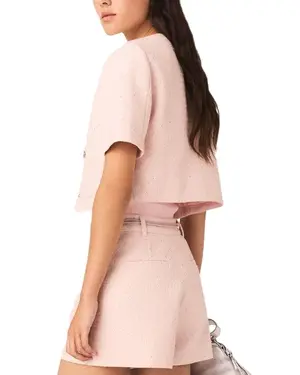 Maje Short Sleeve Tweed Jacket - Pink