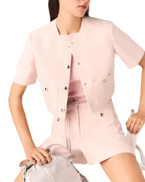 Maje Short Sleeve Tweed Jacket - Pink
