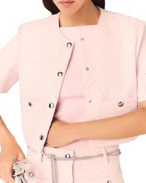 Maje Short Sleeve Tweed Jacket - Pink